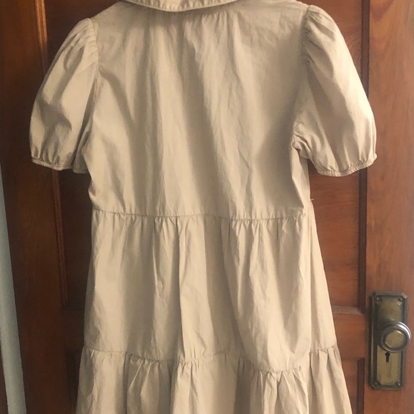 Zara | Dresses | Nwt Zara Beige Linen Vneck Tiered Puff Sleeve Dress ...